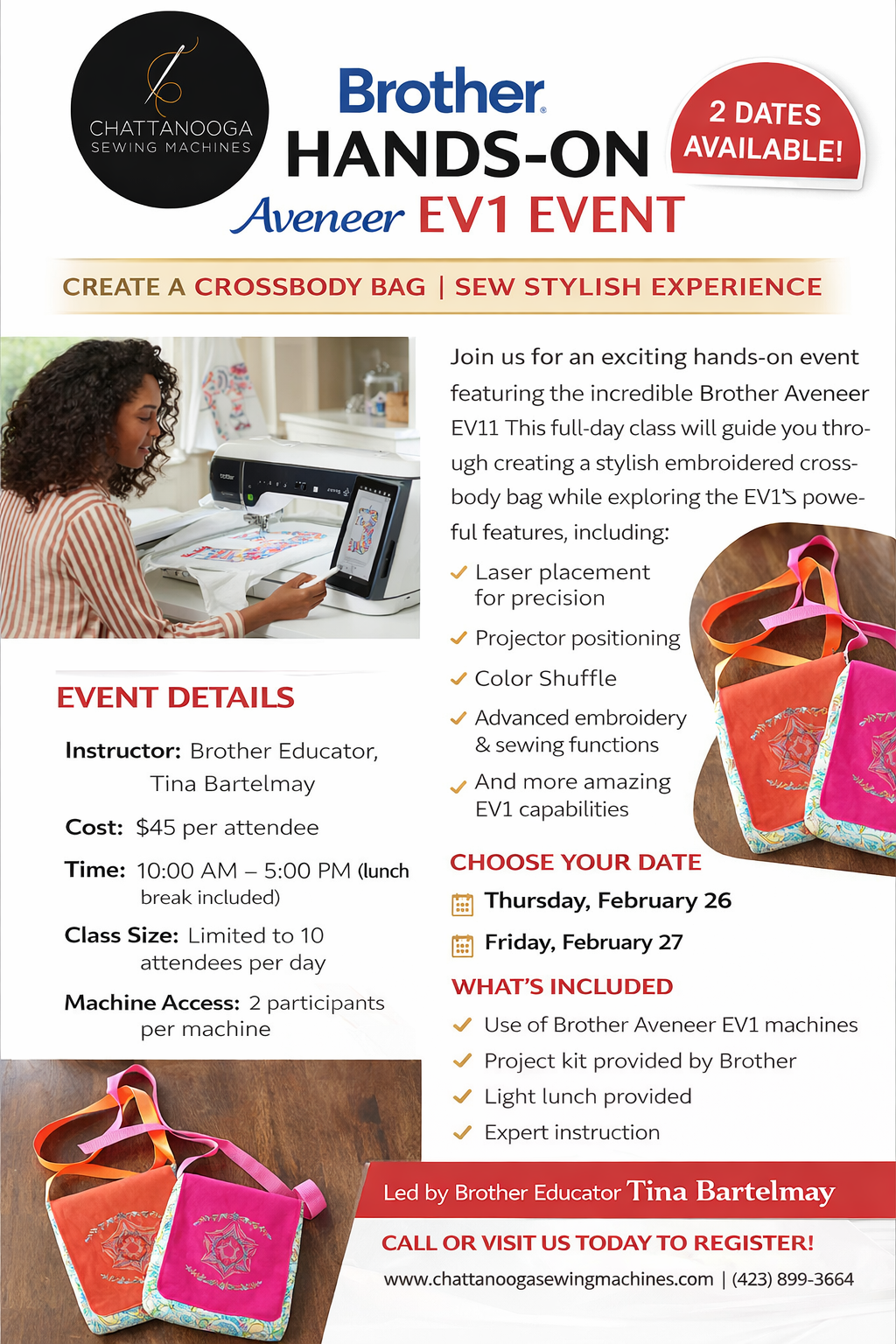 Brother Sew Stylish Aveneer EV1 Hands On Event Friday February 27th ...